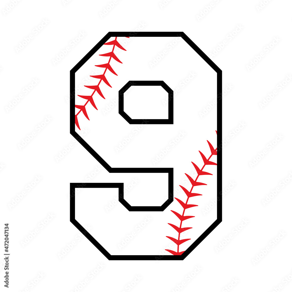 Baseball number 9 icon. Clipart image isolated on white background ...