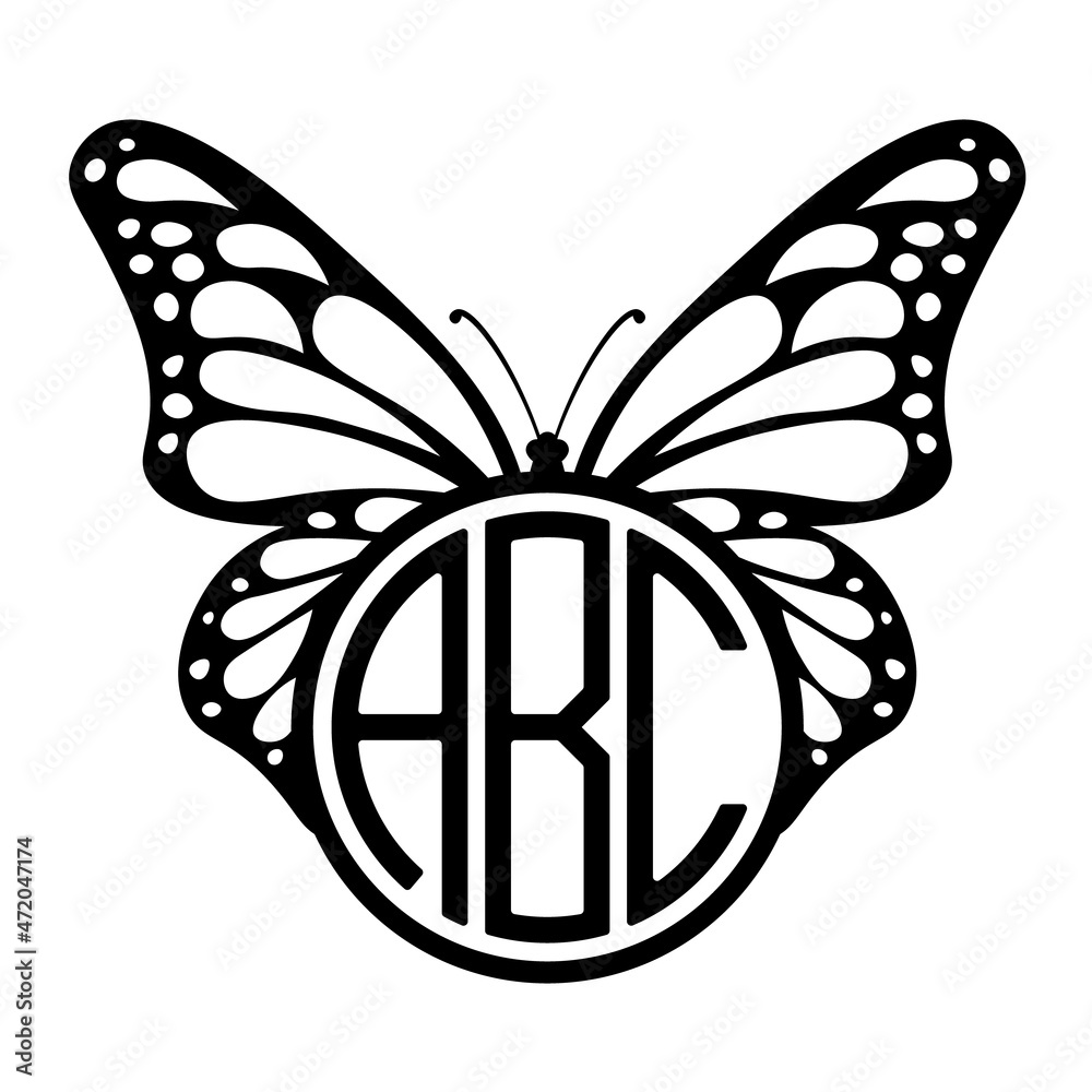Butterfly monogram circle frame. Clipart image Stock Vector | Adobe Stock