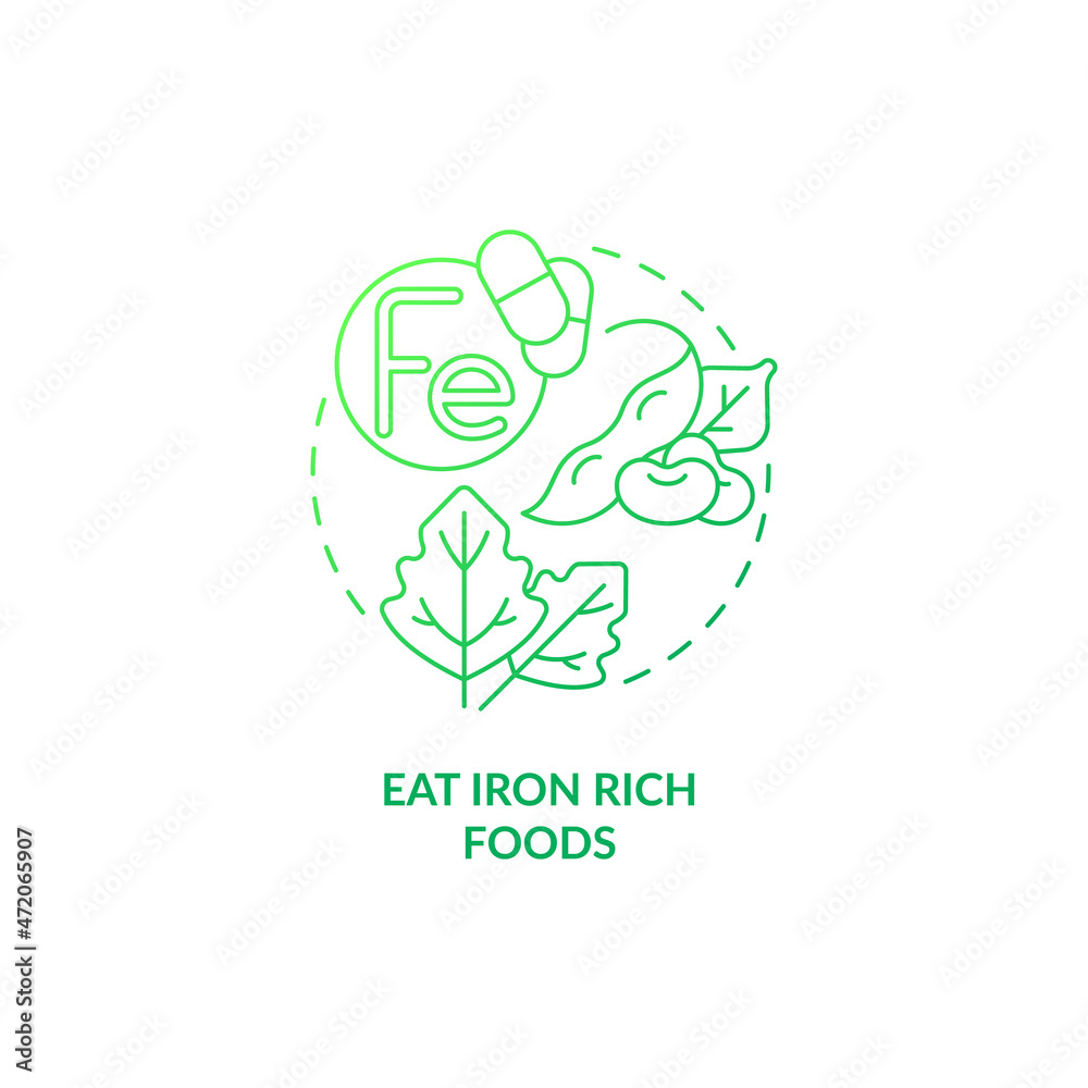 Eat iron rich foods green gradient concept icon. Pregnancy diet ...