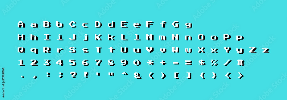 Vector pixel art 8 bit style shadow abc alphabet capital uppercase ...