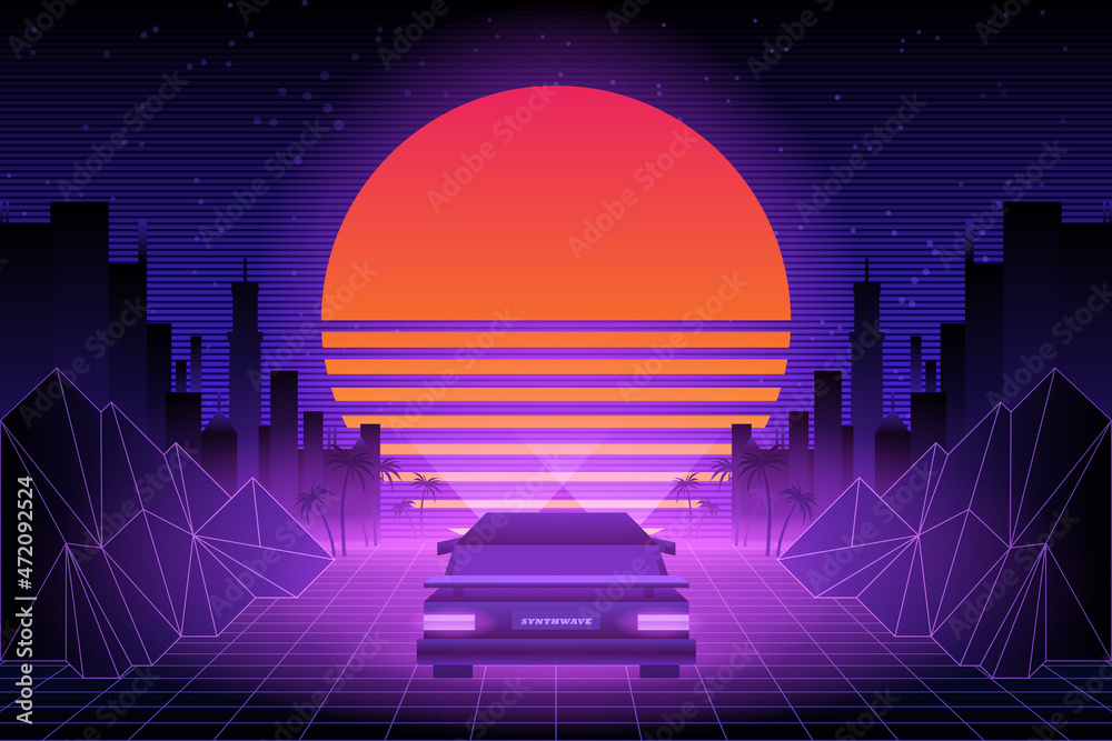 80s Retro Sci-Fi Background. Vector retro futuristic synth retro wave ...