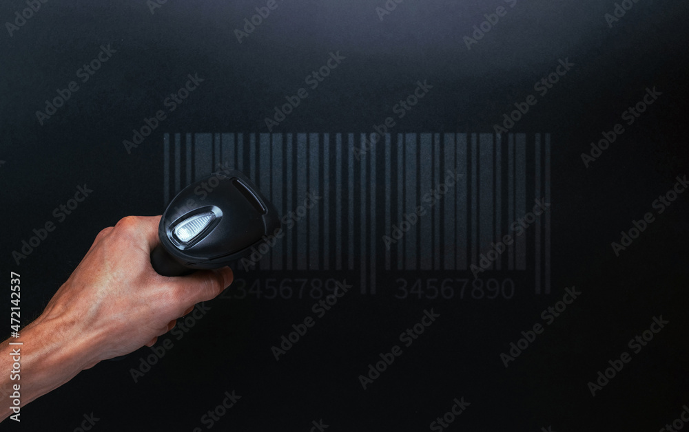 Barcode concept. Retail label barcode scan. Reader laser scanner for ...