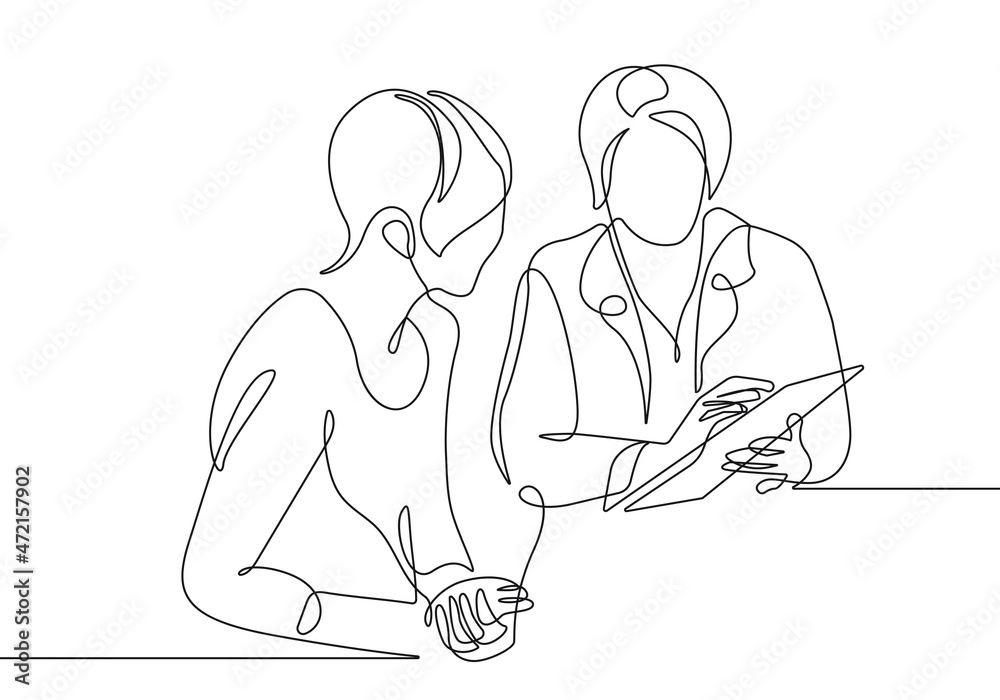 Praca wektorowa bez tantiem: Two Women Talking Trendy Line Art Drawing ...