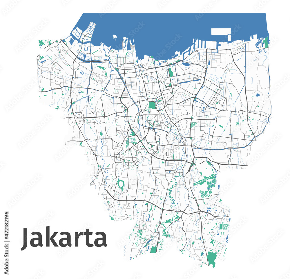 Jakarta vector map. Detailed map of Jakarta city administrative area ...
