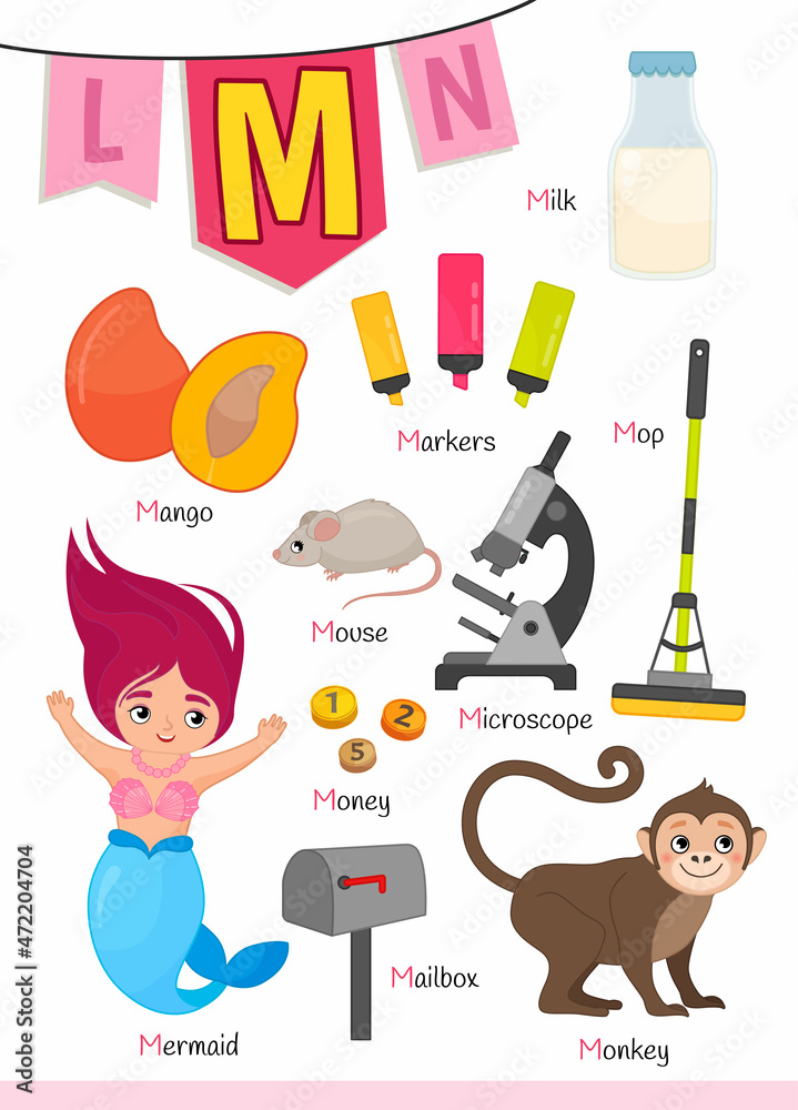 English alphabet with cartoon cute children illustrations. Kids ...