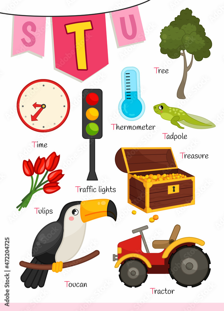 English alphabet with cartoon cute children illustrations. Kids ...