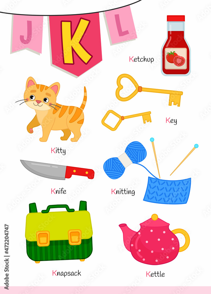 English alphabet with cartoon cute children illustrations. Kids ...