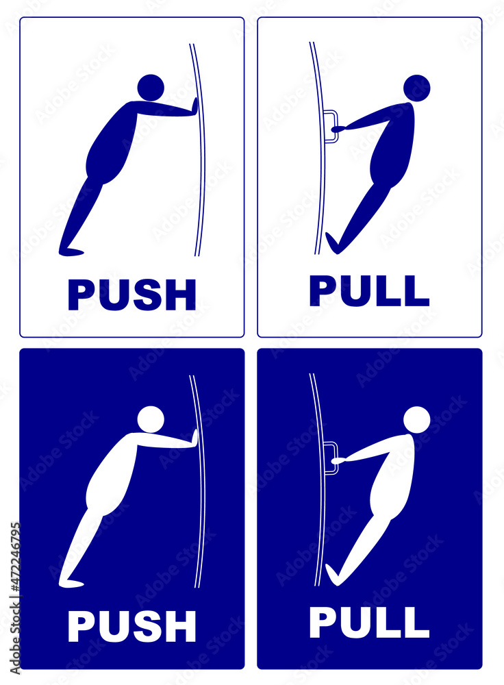 Push Pull.Cartoon actions of a man with a door. Stock Vector | Adobe Stock