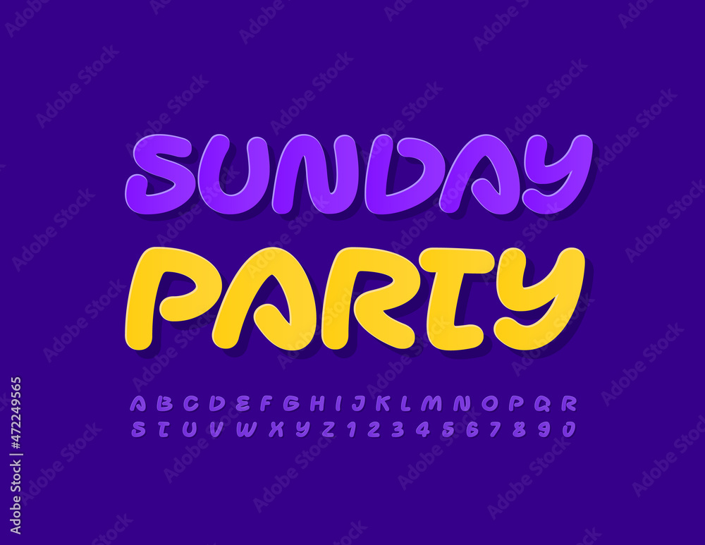 Vector bright Emblem Sunday Party. Modern Stylish Font. Creative ...