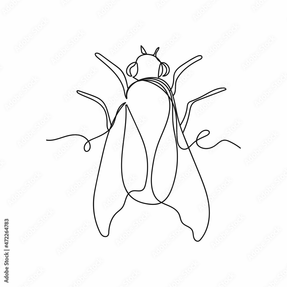 Vector abstract continuous one single simple line drawing icon of fly ...