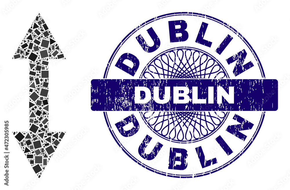 Geometric mosaic vertical flip, and Dublin scratched badge. Violet ...