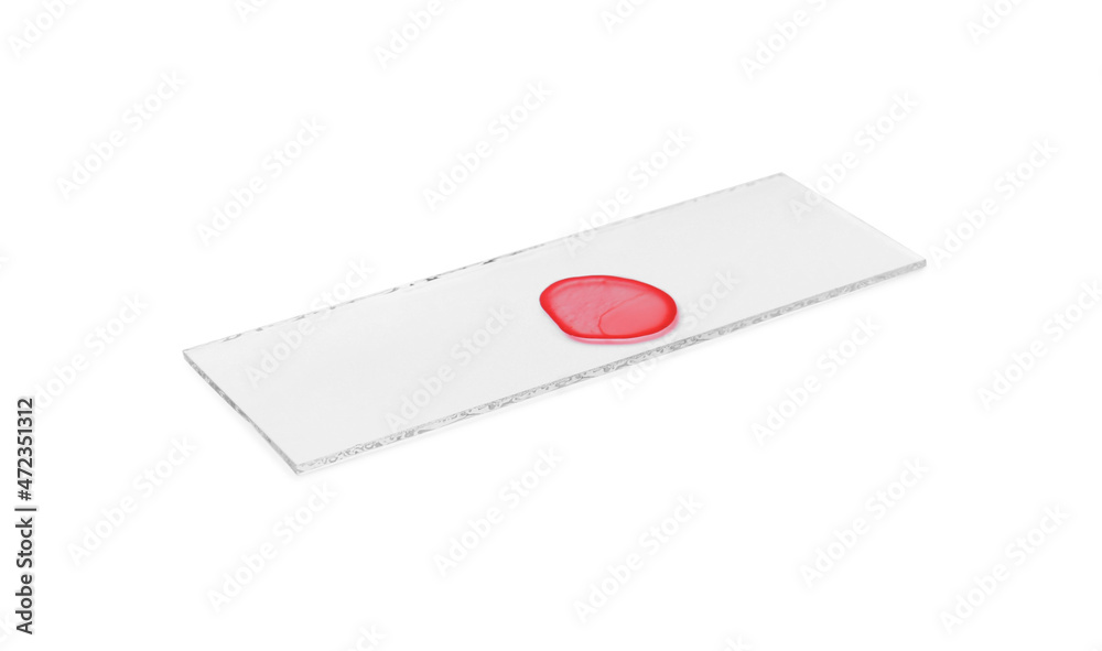 Microscope slide with sample of red liquid isolated on white Stock ...
