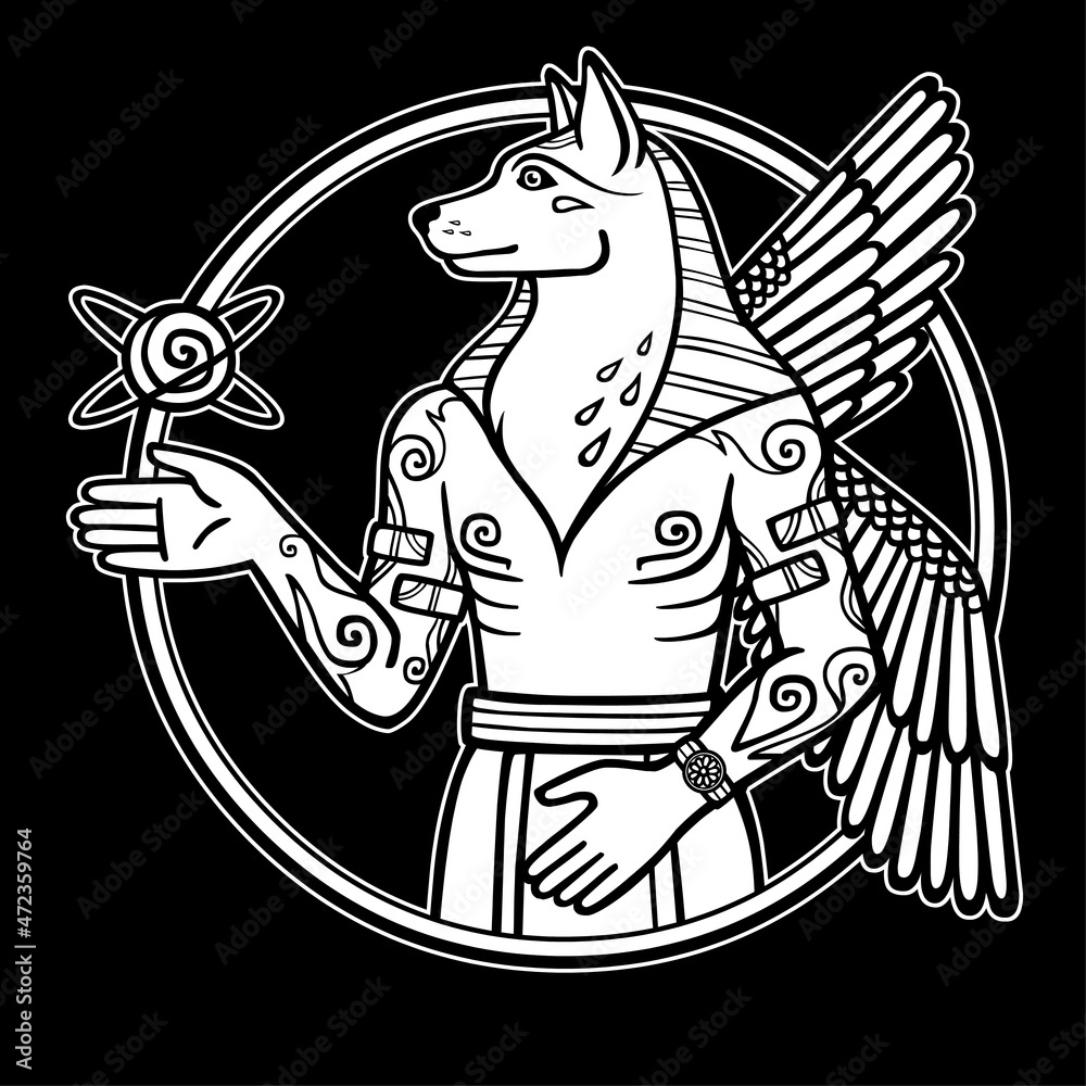 Fantastic image of a winged dog, mythological character, zodiac symbol ...