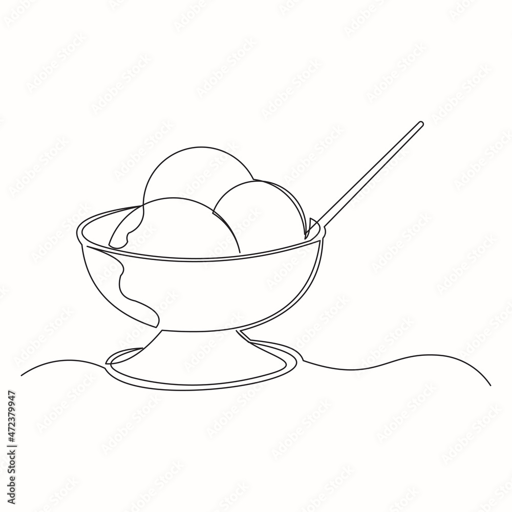 Continuous line drawing of delicious and cool fresh ice cream cup ...
