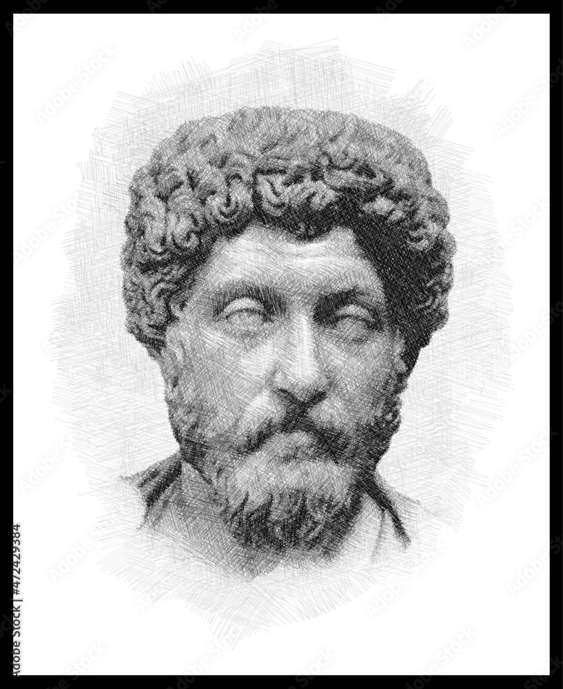 Pencil sketch drawing of the Roman Emperor and philosopher Marcus ...