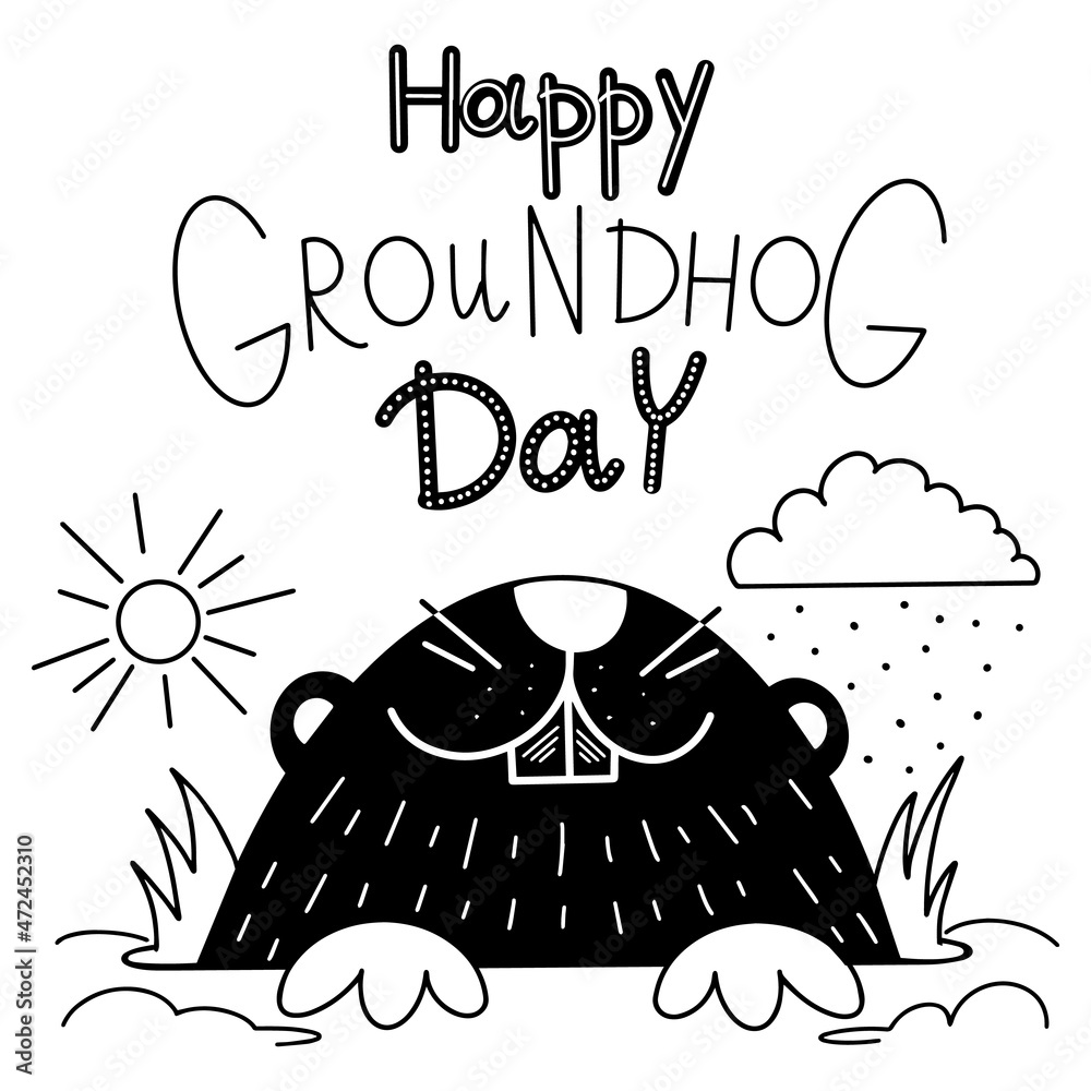 Groundhog day, February second, sun, winter, cloud, snow, sleepy marmot ...