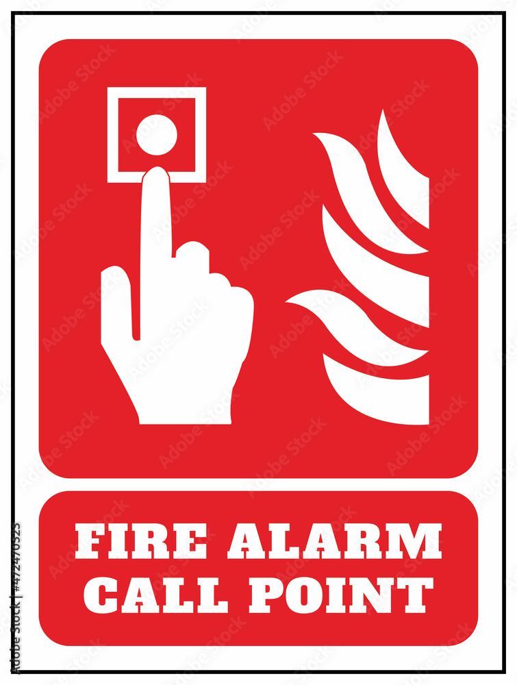 Fire alarm call point sign isolated on red background drawing by ...