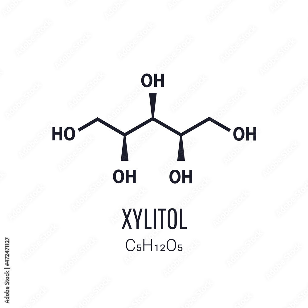Xylitol molecular structure. Xylitol skeletal chemical formula, vector ...