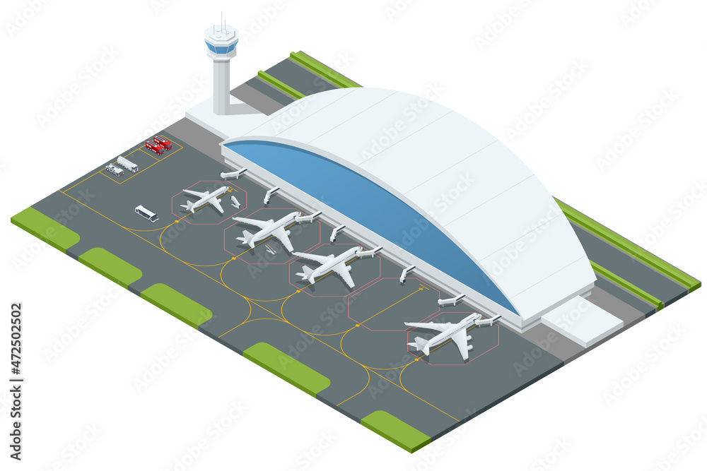 Isometric Airport with Many Airplanes. Aviation Industry. Passenger Jet ...