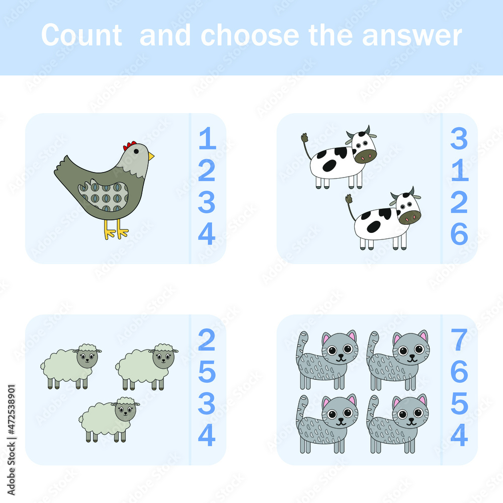 How many counting game with funny forest animal chickens, cows, sheeps ...