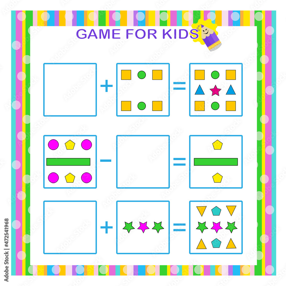 Math game for kids. Addition and subtraction with geometric shapes ...