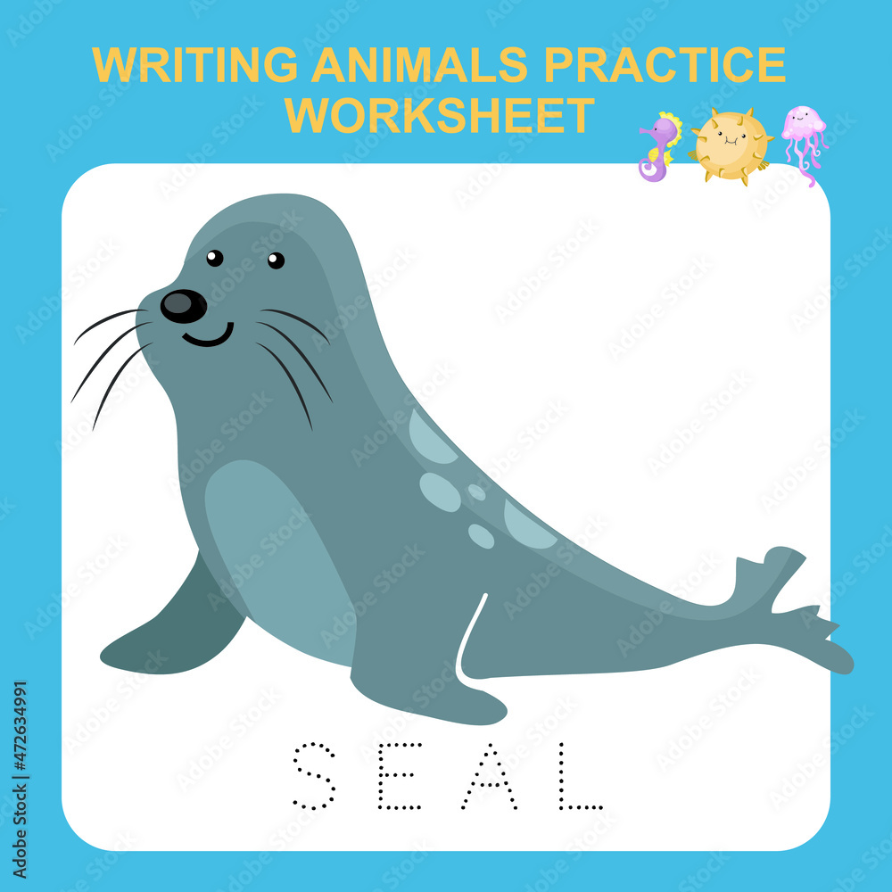 Illustration of writing animals practice worksheet. Educational ...
