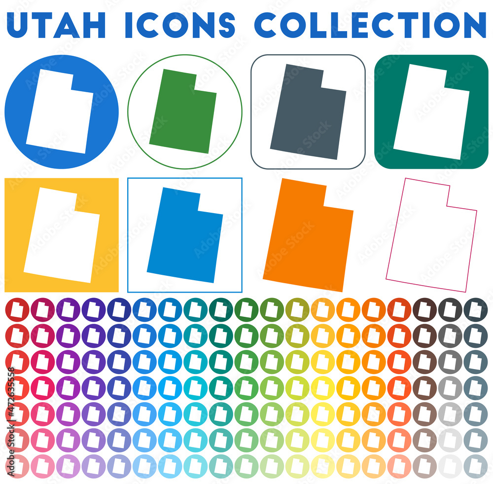 Utah icons collection. Bright colorful trendy map icons. Modern Utah ...