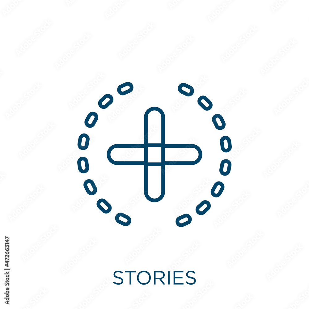 stories icon. Thin linear stories outline icon isolated on white ...