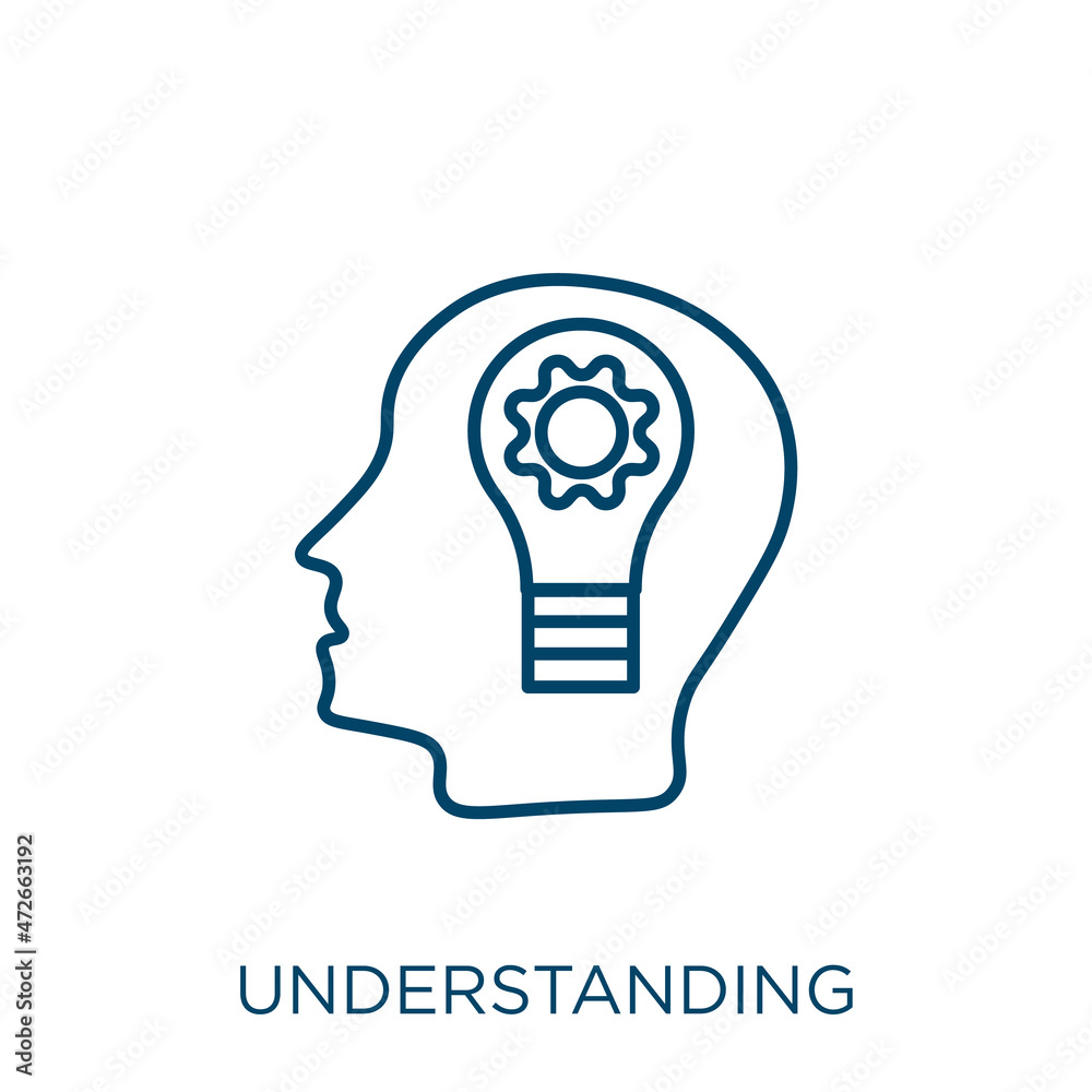 understanding icon. Thin linear understanding outline icon isolated on ...