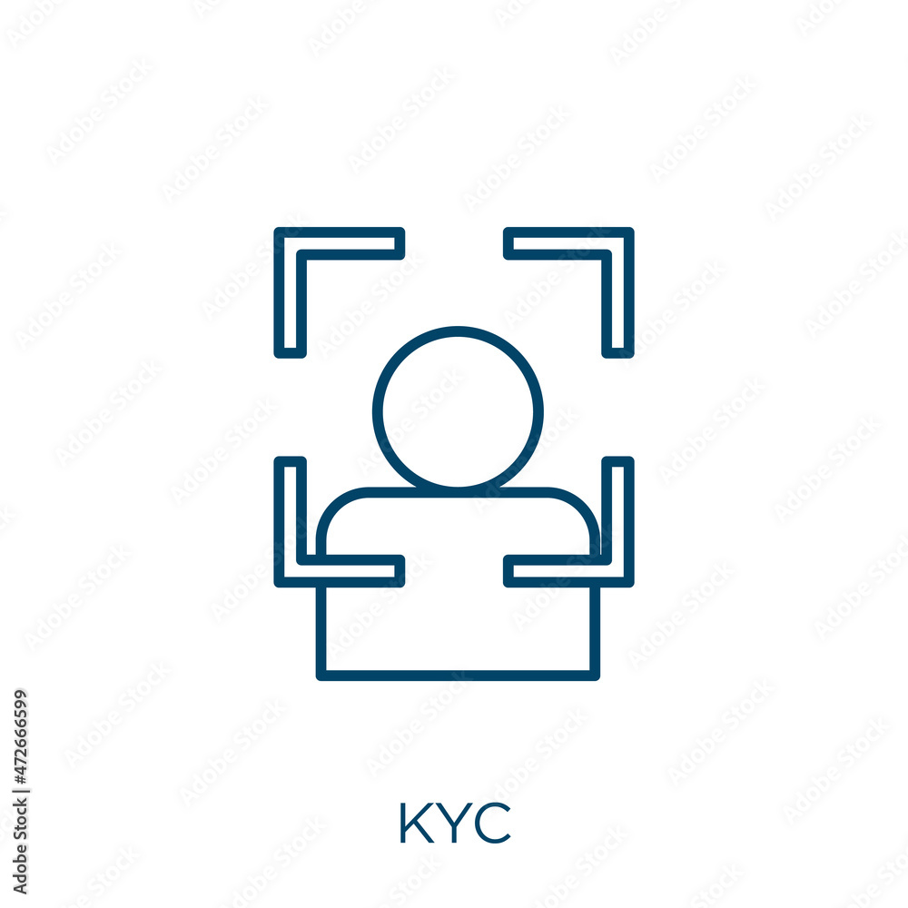 kyc icon. Thin linear kyc outline icon isolated on white background ...