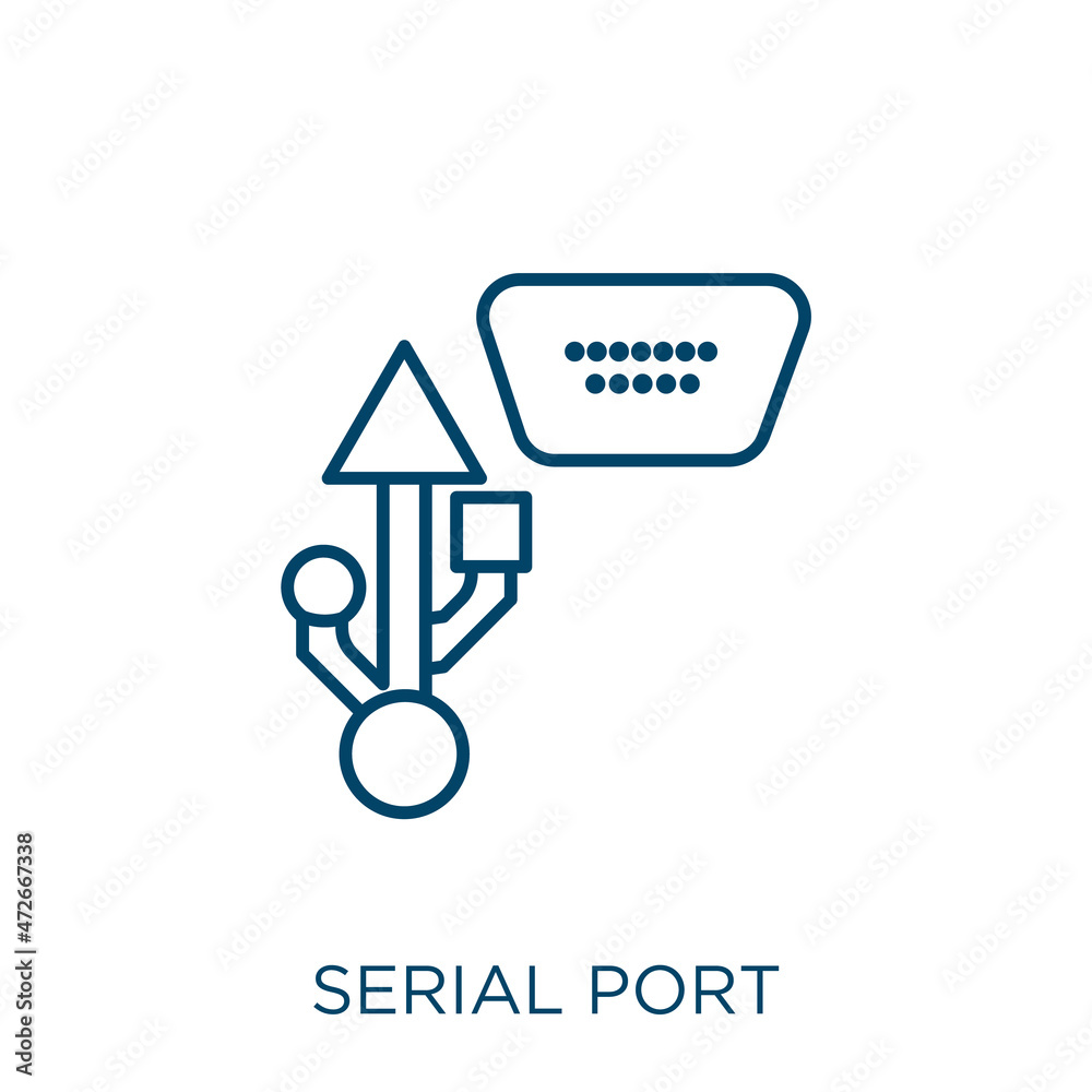 serial port icon. Thin linear serial port outline icon isolated on ...