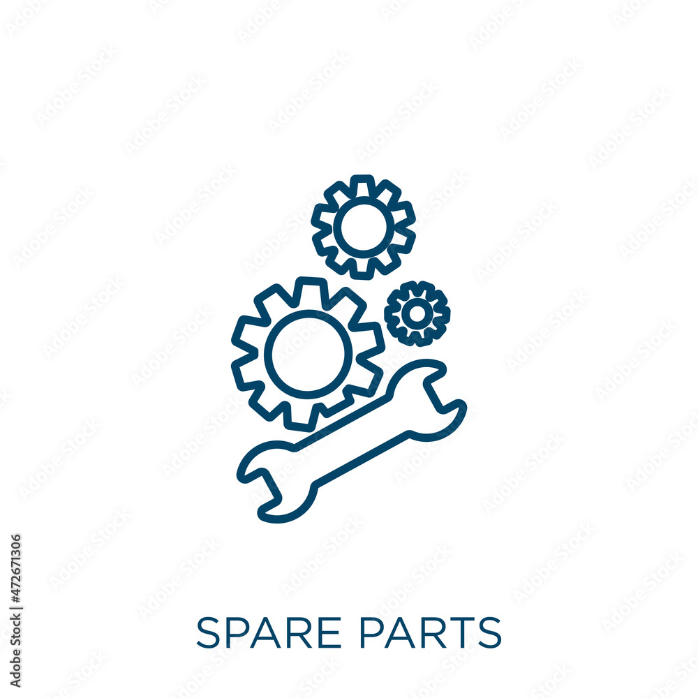 spare parts icon. Thin linear spare parts outline icon isolated on white background. Line vector ...