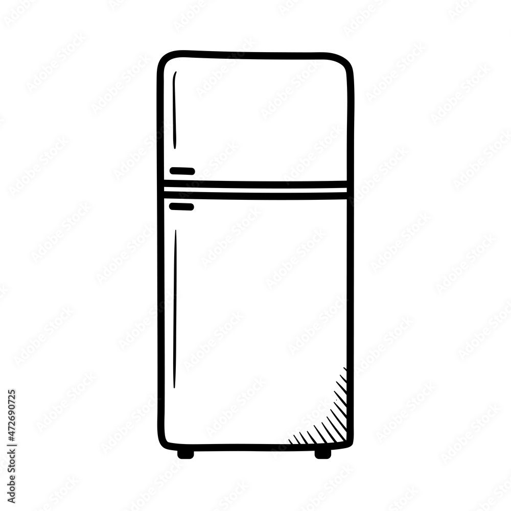 refrigerator, freezer. illustration in doodle style hand-drawn. simple ...