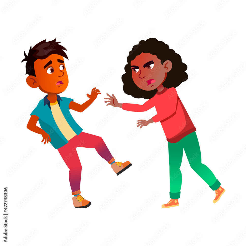 Stock-Vektorgrafik „Schoolboy And Schoolgirl Fighting In School Vector ...
