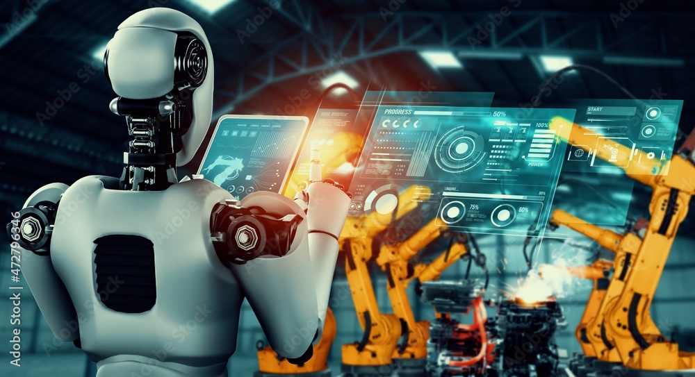 Mechanized industry robot and robotic arms for assembly in factory ...