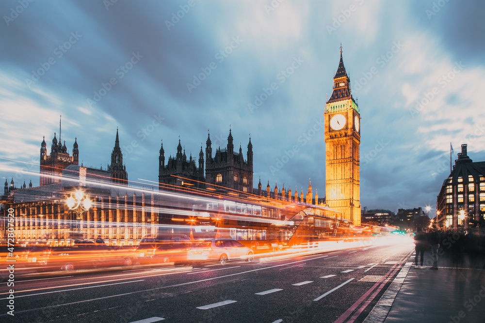 night time in London Big Ben and Westminster palace Stock Photo | Adobe ...