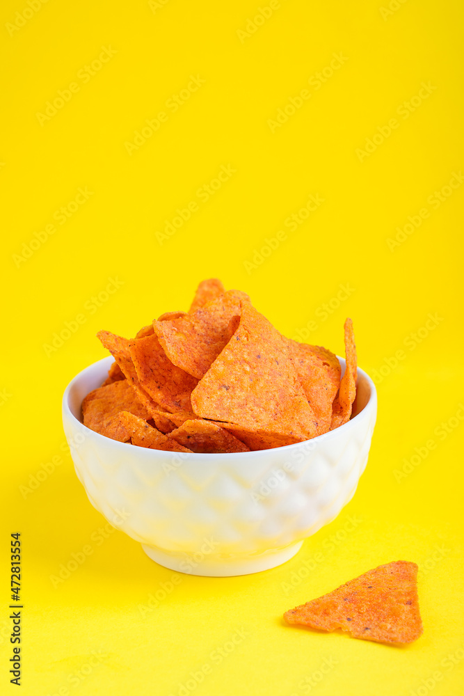 Portion of Mexican local Nachos crispy crunchy dish consisted of fried ...