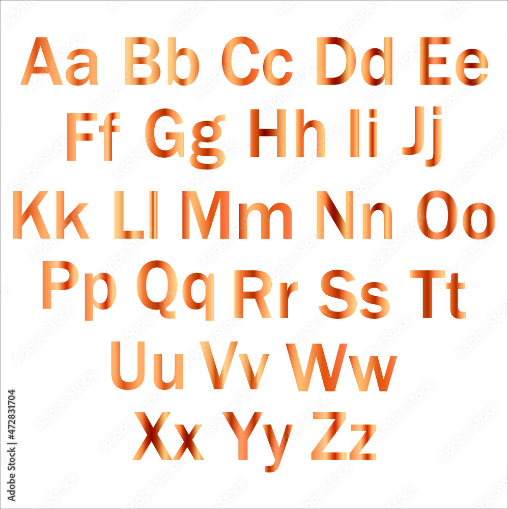 Metallic Copper Color English Alphabet Letters A to Z Simple and ...