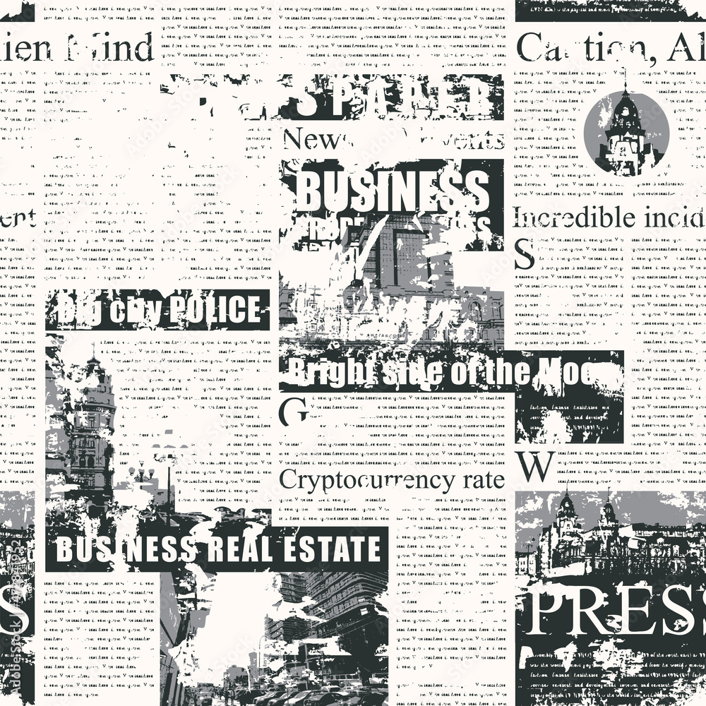 Abstract seamless pattern with scuffed newspaper or magazine pages ...