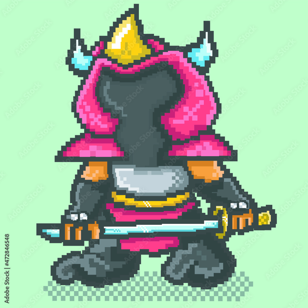 samurai pixelart with his sword avenger pixel vectorized samurai with ...