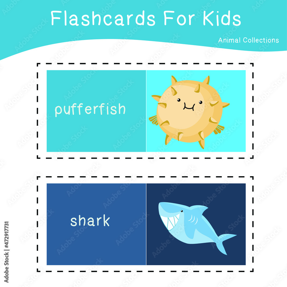 Cute animal flashcards collection. English name with cartoon animals ...