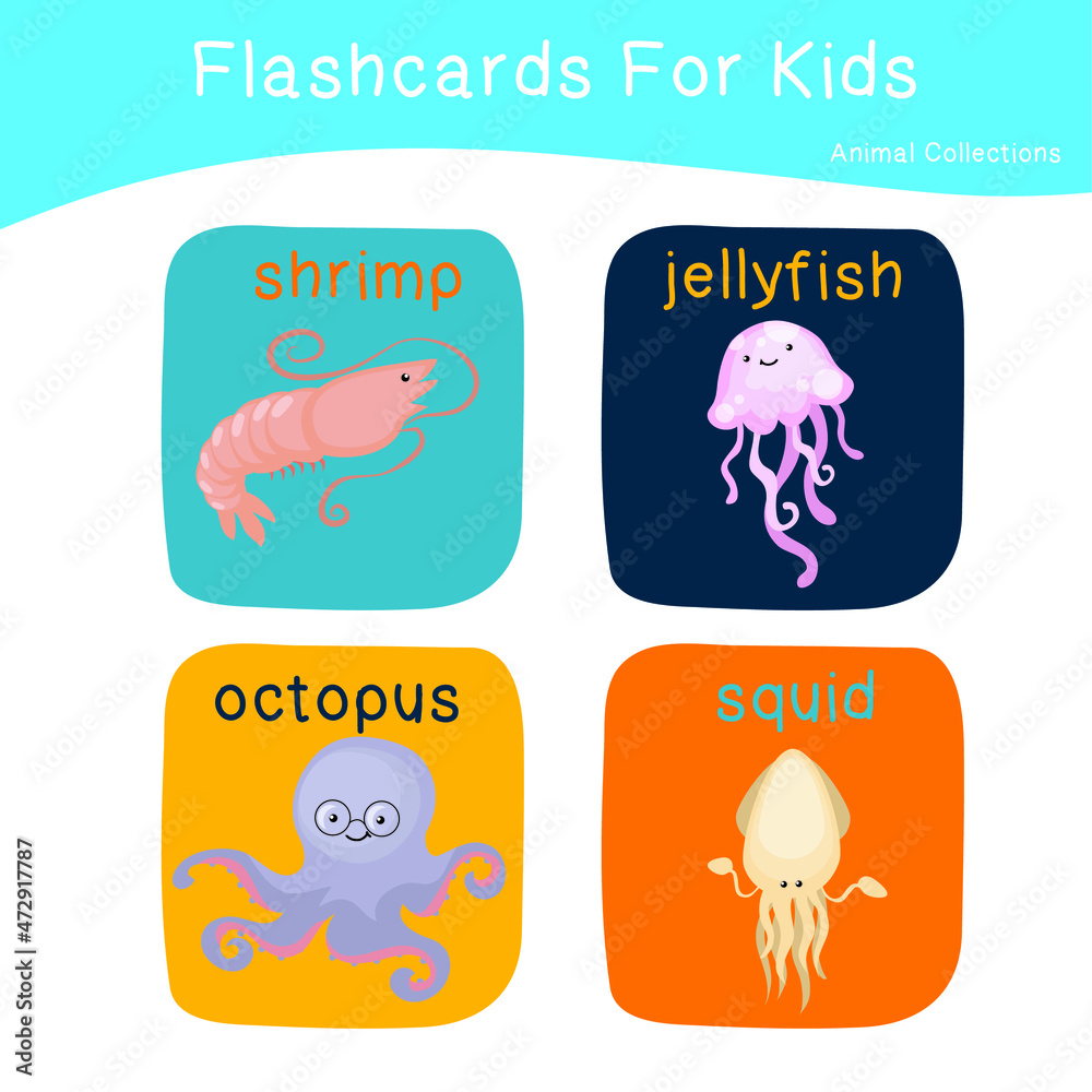 Cute animal flashcards collection. English name with cartoon animals ...