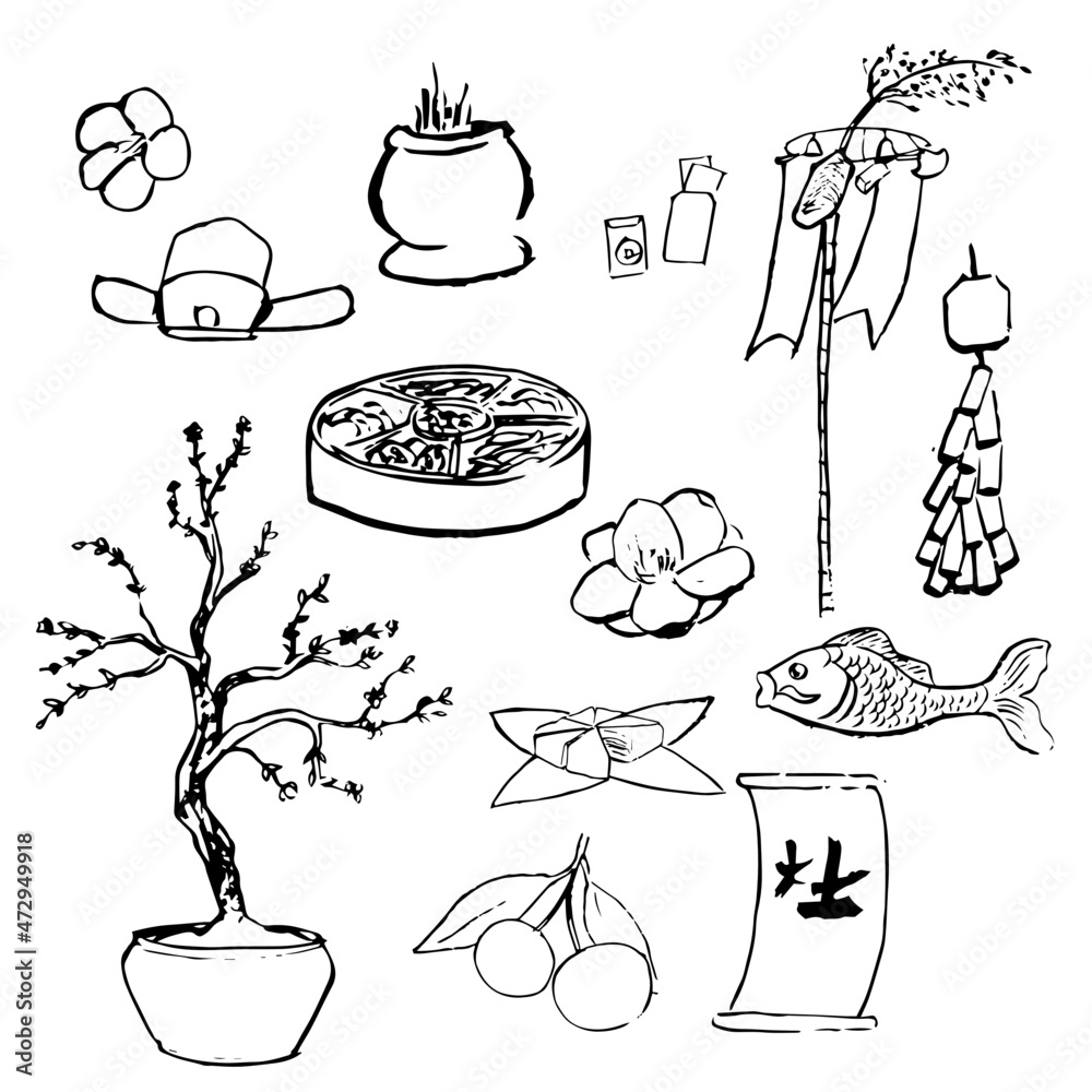 Vietnamese traditional holiday. Tet holiday in lunar new year. Symbols ...