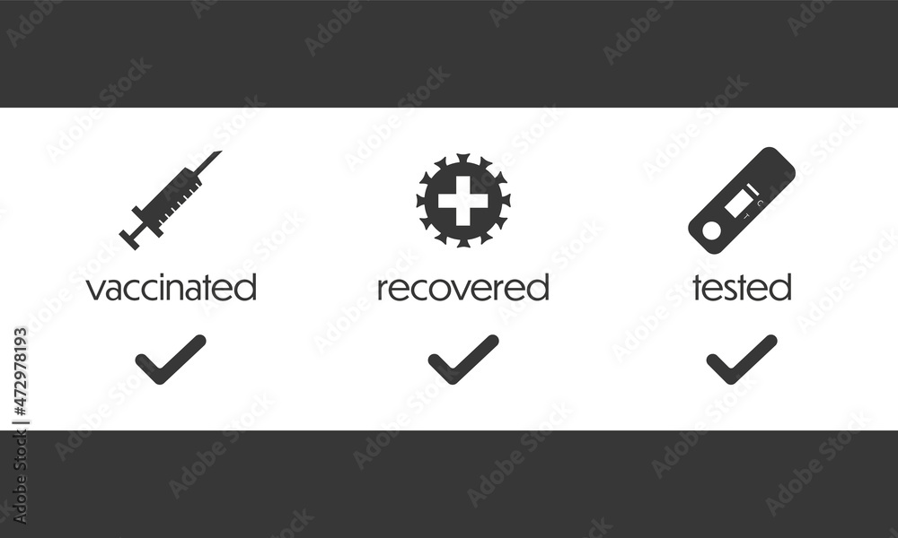Corona access regulation notice with vector icons, english text and ...
