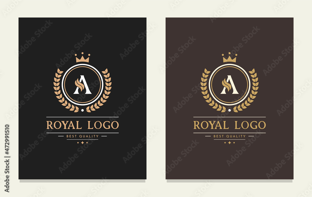 Letter A royal style crown logo in a hexagonal shape. Beautiful ...