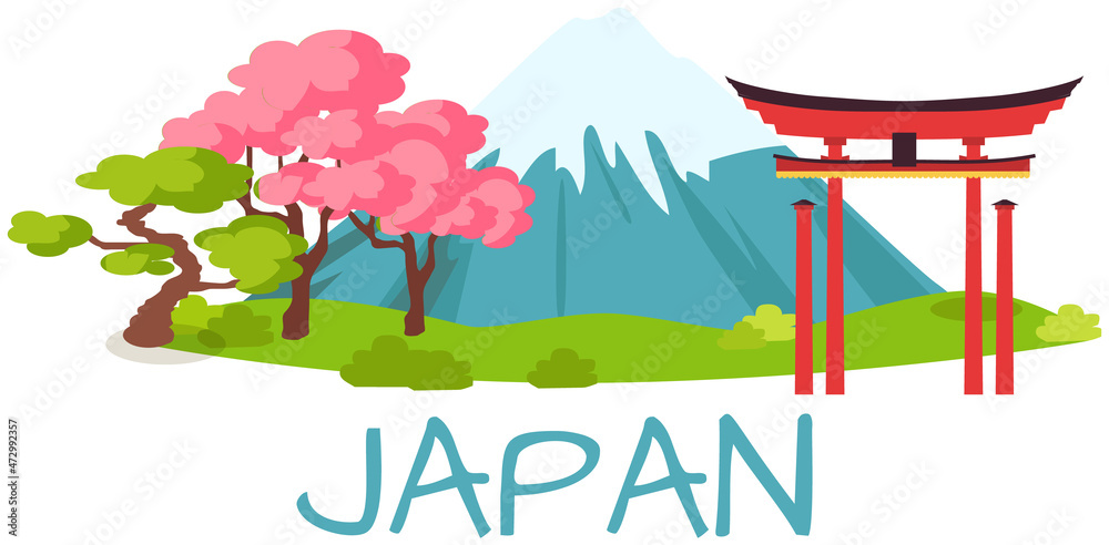 Travel Japan infographic, Japan lettering and famous landmarks ...