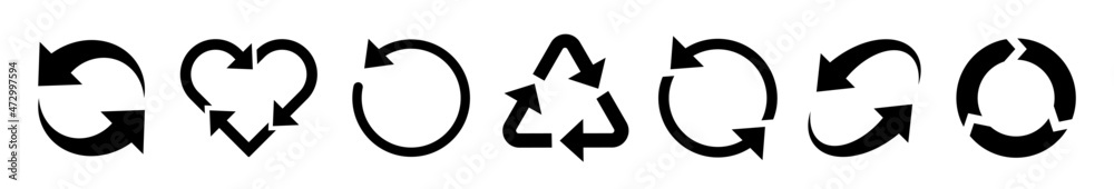 Recycle vector icon set. Arrows, heart and leaf recycling eco green ...