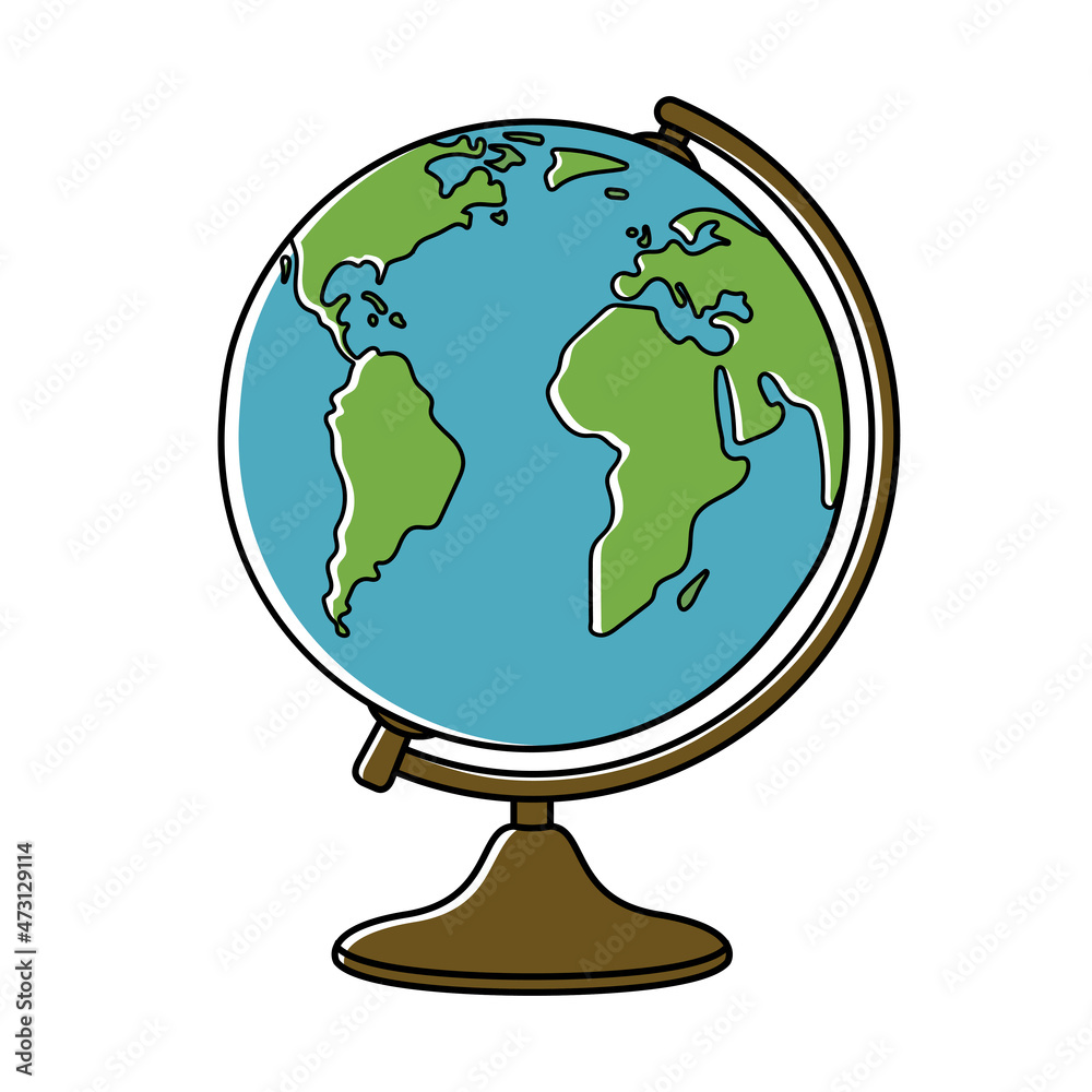 Earth globe, planet, map of continents of world. Vector illustration in ...