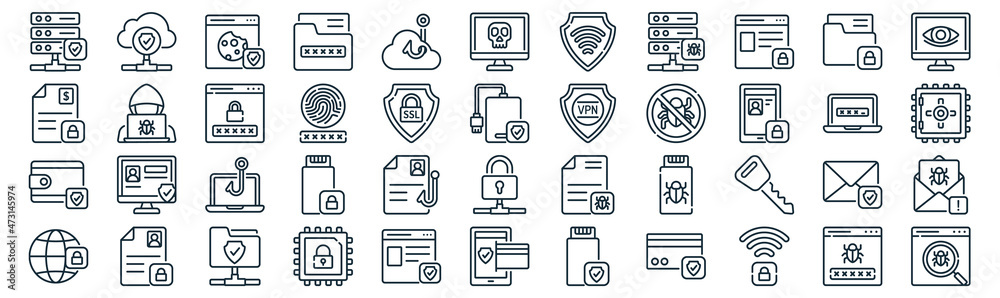 data protection thin line icon set such as pack of simple phishing ...