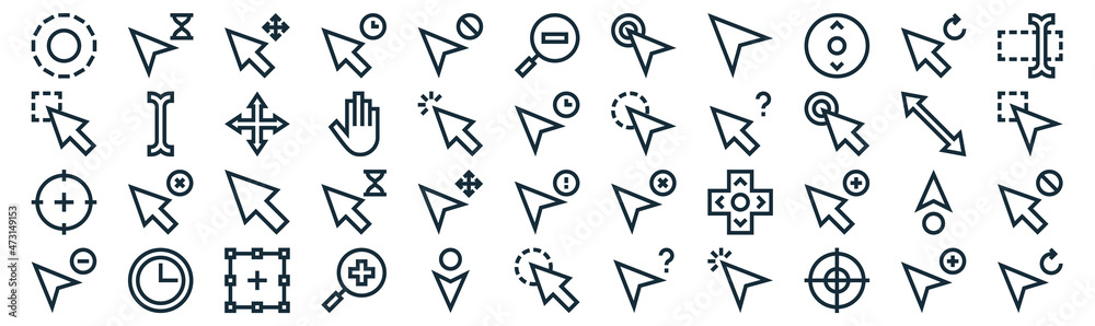 selection and cursors thin line icon set such as pack of simple cursor, cursor, cursor, icons ...